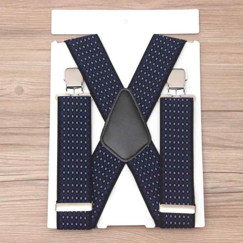 ・素材: ゴム、PUレザー、金属パーツ・サイズ: 幅5.0cm、長さ110cm・クリップ数: 4個・伸縮性: 強・対象: 成人・製法: ジャガード織り・性別: 男性・カラー: ネイビー