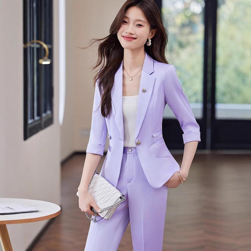 ・スタイル: エレガント・主な素材: ポリエステル (90%-95%)、スパンデックス (30%以下)・カラー展開: パープル、グリーン、アプリコット・サイズ展開: S、M、L、XL、2XL、3XL・パンツ丈: ロング丈・袖丈: 七分袖・袖...