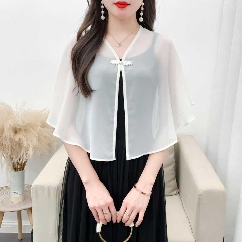 ・素材: シフォン（アセテート、ポリエステル）・柄: 無地・シルエット: ゆったり・着丈: ショート・袖丈: ノースリーブ・要素: ボタン・カラー展開: ホワイト、ブラック、レッド、ロイヤルブルー、スカイブルー、ピンク、ホワイトレース、ブラ...