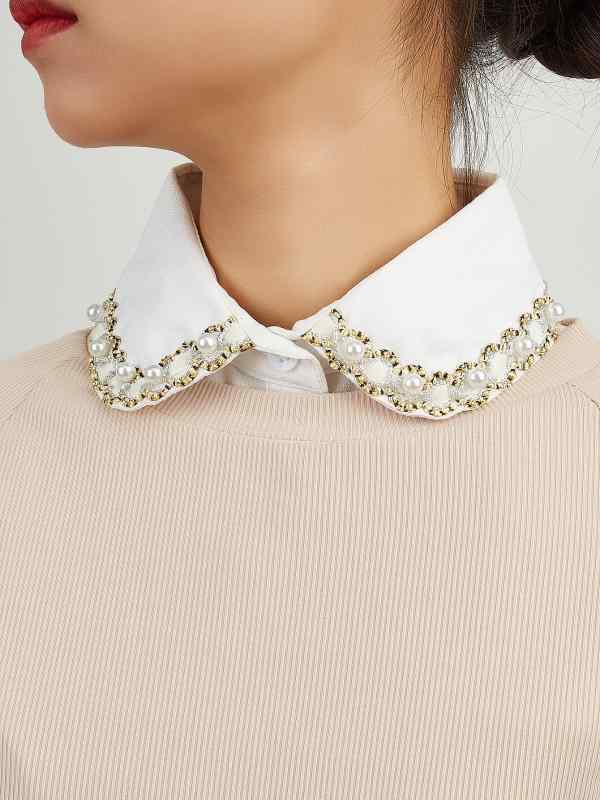 ・カラー: ホワイト、ブラック・ネックライン: クルーネック・: ビーズ、パール、フリル