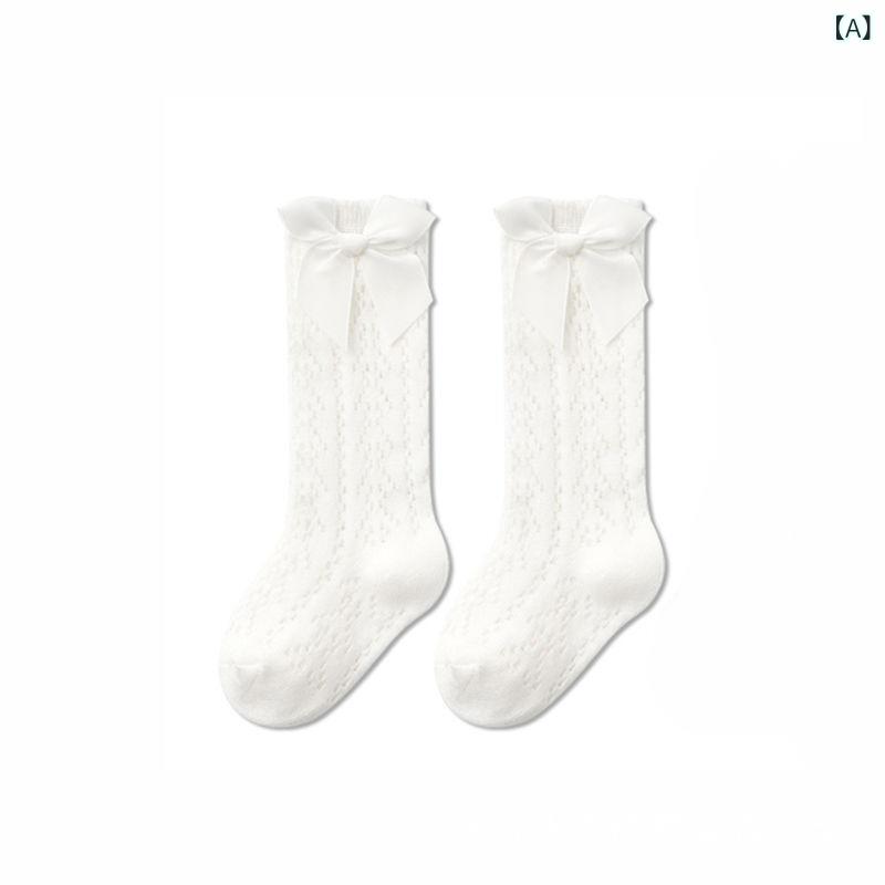 ・カテゴリ: キッズソックス・性別: 男女兼用・主な素材: 綿80%・仕様: シームレス・厚さ: 薄手・長さ: ロング丈・柄: 無地・加工: メッシュ・機能: 通気性、吸汗、防臭・: レース、リボン、チュール・カラー展開: ホワイト、アイボ...