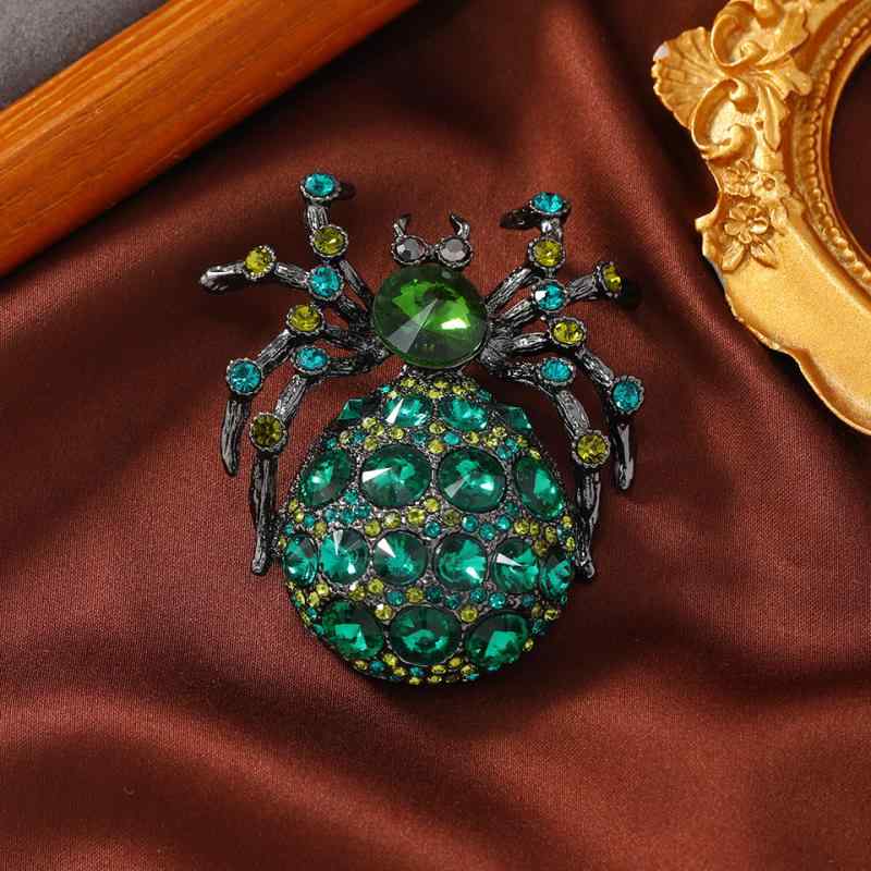 ・カテゴリ: ブローチ・素材: 亜鉛合金・スタイル: レトロ、ヴィンテージ風・: 蜘蛛、動物・加工: ラインストーン装飾・カラー: グリーン・機能: 装飾、固定用・対象: 男女兼用