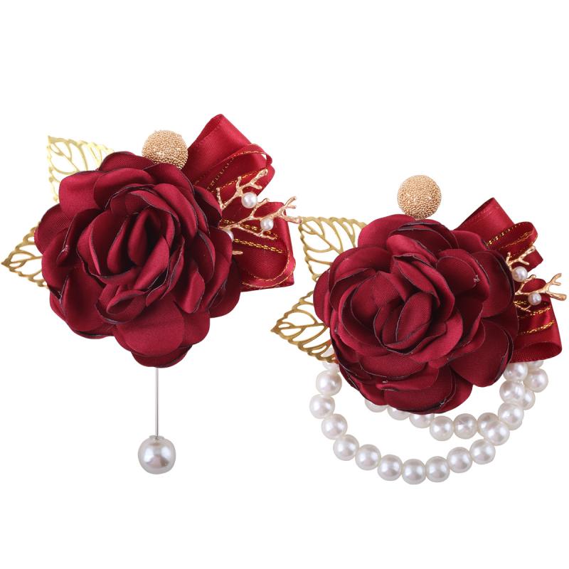 ・素材: 布・製法: ハンドメイド・利用シーン: 結婚式、式典、ビジネス宴会、ステージ・スタイル: 韓国・カラー: ダークレッド・バリエーション: コサージュ、リストフラワー、セット・サイズ: 5cm×10cm、7cm×11cm、7cm×8...