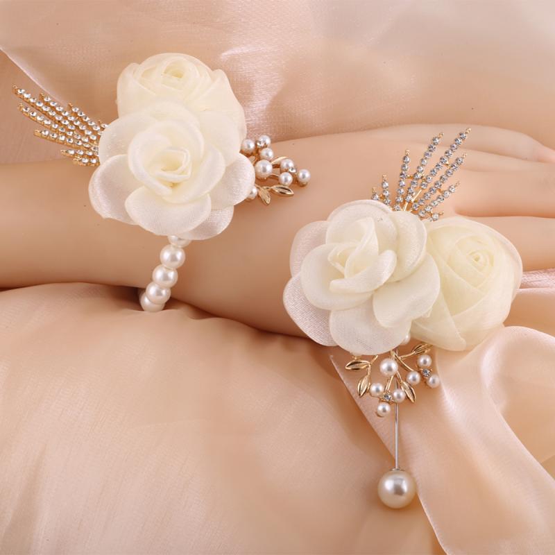 ・素材: 布・製法: ハンドメイド・スタイル: 韓国・用途: 結婚式、式典、ビジネス、パーティー、舞台・カラー展開: クリーム・サイズ: コサージュ（約7cm×10cm）、リストレット（約7cm×6cm）・重量: コサージュ（約10g）、リ...
