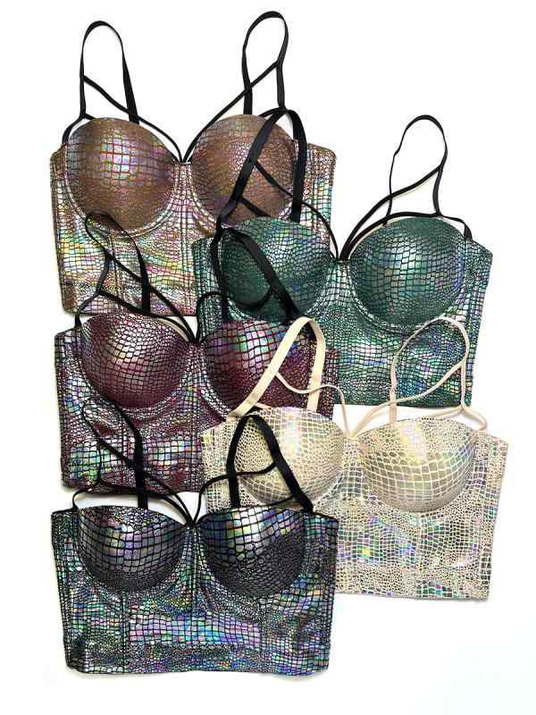 ・スタイル: キャミソール、ストリート系、欧米スタイル、セクシー・シルエット: スリムフィット・着丈: クロップド丈（約40cm以下）・柄: 幾何学模様・: メタリックカラー・素材: ポリエステル、スパンデックス・カラー展開: アプリコット...