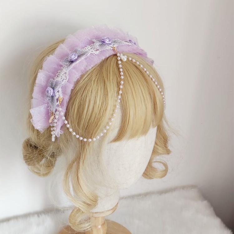 ・カテゴリ: ヘアアクセサリー、カチューシャ、ヘアバンド・スタイル: フェアリースタイル・対象: 子供用・主な素材: レース・: パール、花、配色、蝶・加工: ハンドメイド・カラー展開: ライトパープル、ライトブルー、ピンクバタフライ、ペー...