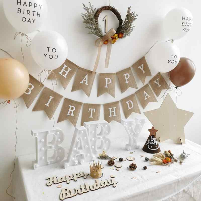 ・: 森系布置・適用行事: 誕生日・セット内容: フェルト誕生日ガーランドセット、完成品麻布誕生日ハッピーバナー、完成品麻布百日ハッピーバナー、ホワイトレースバナー、森系デザートテーブル装飾、背景布/デザートテーブルクロス