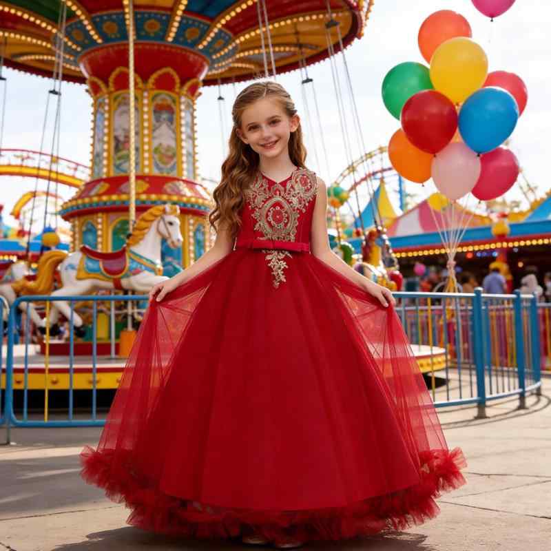 ・カテゴリ: 子供用ドレス・対象年齢: 8歳以上（身長140cm以上）・性別: 女の子用・加工: プリーツ加工・スタイル: プリンセス・素材: サテン、ポリエステル 65%、綿 35%・カラー展開: レッド、ネイビー、シャンパン、ダスティピ...
