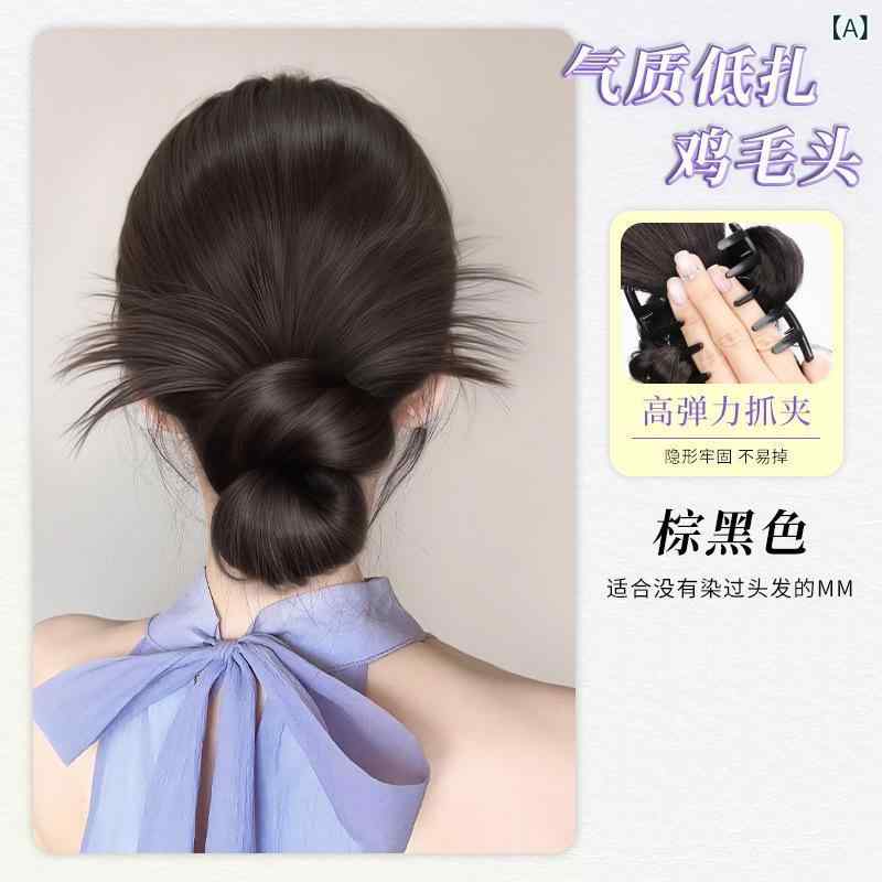 ・カテゴリ: ウィッグ、ヘアエクステンション・スタイル: お団子、クリップ式、一体型・素材: 耐熱ファイバー・カラー展開: ナチュラルブラック、コールドブラウン、ダークブラウン、ブラウンブラック
