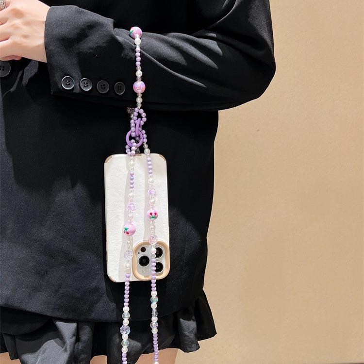 ・カテゴリ: スマホストラップ・スタイル: レディース・ストラップ素材: PP・留め具素材: 金属・カラー: パープル・: さくらんぼ、肉球、パール、ダブルチェーン