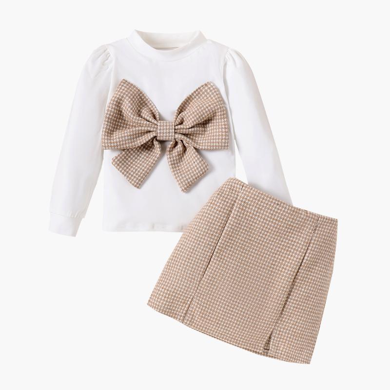 ・カテゴリ: セットアップ（スカート）・対象: 女の子（3-8歳、100-140cm）・スタイル: 韓国・セット内容: 2点セット・袖丈: 長袖・加工: 柔軟加工・厚さ: 普通・柄: チェック・詳細: リボン・素材: 綿65%・カラー展開:...