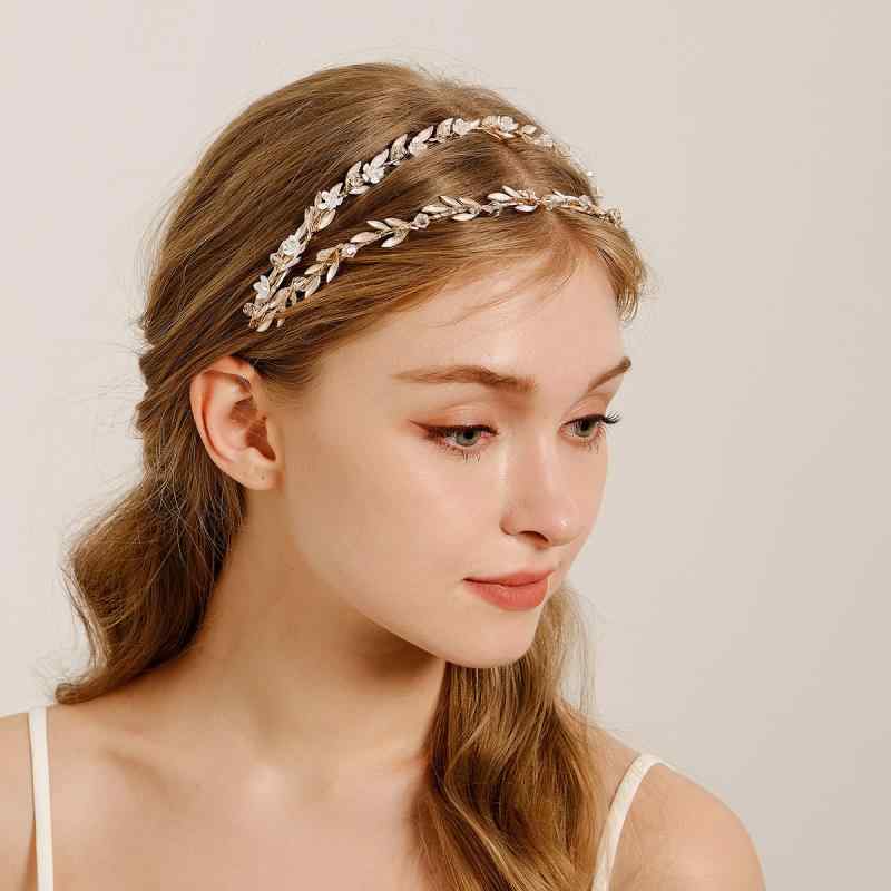 ・カテゴリ: ヘッドドレス・種類: カチューシャ、ヘアバンド・スタイル: 森ガール・: リーフ、フラワー、ダブルヘアバンド、モダンチャイナ、ウェディング・カラー: ゴールド・用途: 結婚式、トラベル、ギフト