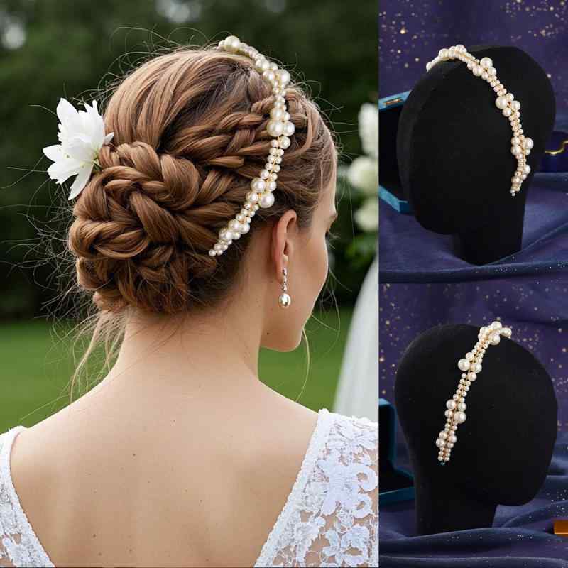 ・カテゴリ: カチューシャ、ヘアバンド、ヘッドドレス・: ウェーブ・スタイル: フェミニン・装飾: パール・用途: ウェディング、ブライダル、写真撮影、ステージ衣装