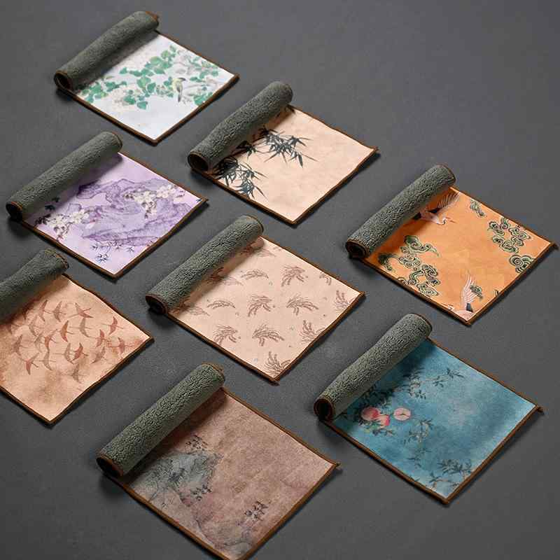 ・カテゴリ: 茶巾・素材: 布・スタイル: モダン中国風・展開: 繍球花、瑞鶴黄、蝶恋花紫、麦穂、蟠桃藍、半壁江山、竹影、飛鶴・サイズ: 29.5×15.5cm