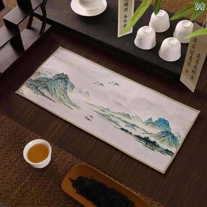 ・カテゴリ: 茶巾・素材: スエードベルベット、コーラルフリース・糸加工: 無撚糸・糸番手: 10番手・製法: 刺繍、縁取り、プリント、ジャガード、パイル加工・吸水性: 5〜10秒・カラー展開: 彩墨山水、泛舟図、訪友図、花開富貴、千里江山...