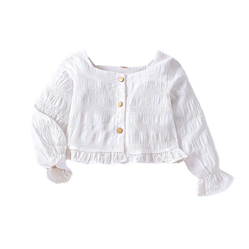 ・カテゴリ: 子供用シャツ・対象性別: 女の子・対象年齢: 3〜8歳・スタイル: カジュアル・袖丈: 長袖・主な素材: 綿・カラー展開: ホワイト、ピンク・サイズ展開: 90cm、100cm、110cm、120cm、130cm