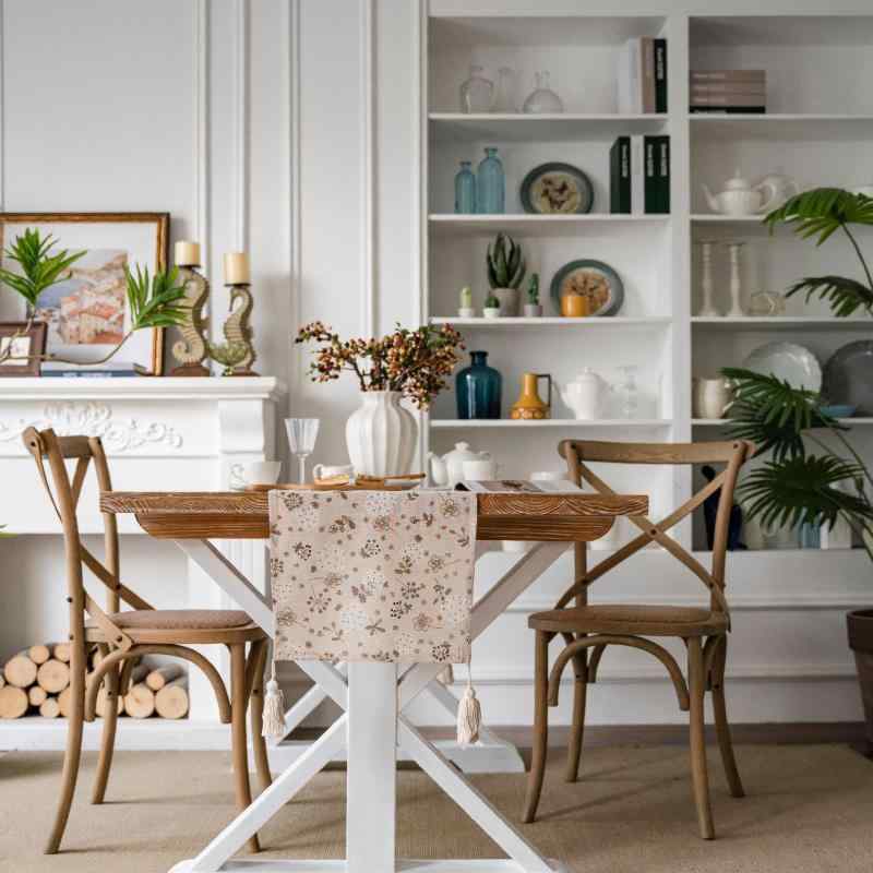 ・カテゴリ: テーブルランナー、ランチョンマット・素材: ポリエステル70%、綿30%・スタイル: シンプルモダン・柄: ストライプ・カラー・: ダークブルー、山茶花（白フリンジ付）、蘭（白フリンジ付）、グリーン菱形（白フリンジ付）・サイズ...