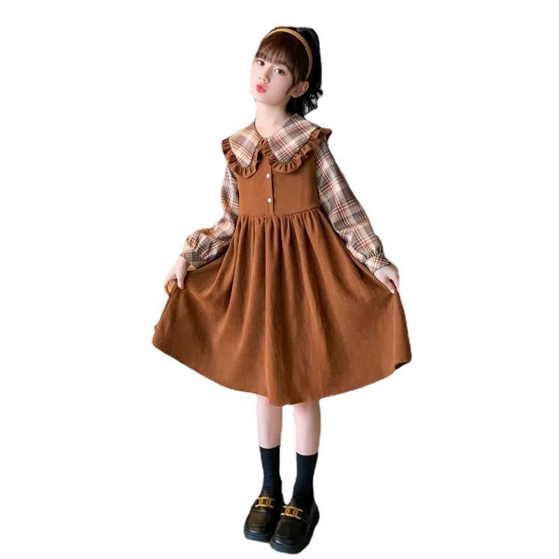 ・カテゴリ: ワンピース・スタイル: ブリティッシュ風・主な素材: 綿 30%・対象: 女の子・推奨年齢: 8歳以上（身長140cm以上）・柄: チェック柄・袖丈: 長袖・シルエット: Aライン・: レトロ・カラー: カーキ・サイズ展開: ...