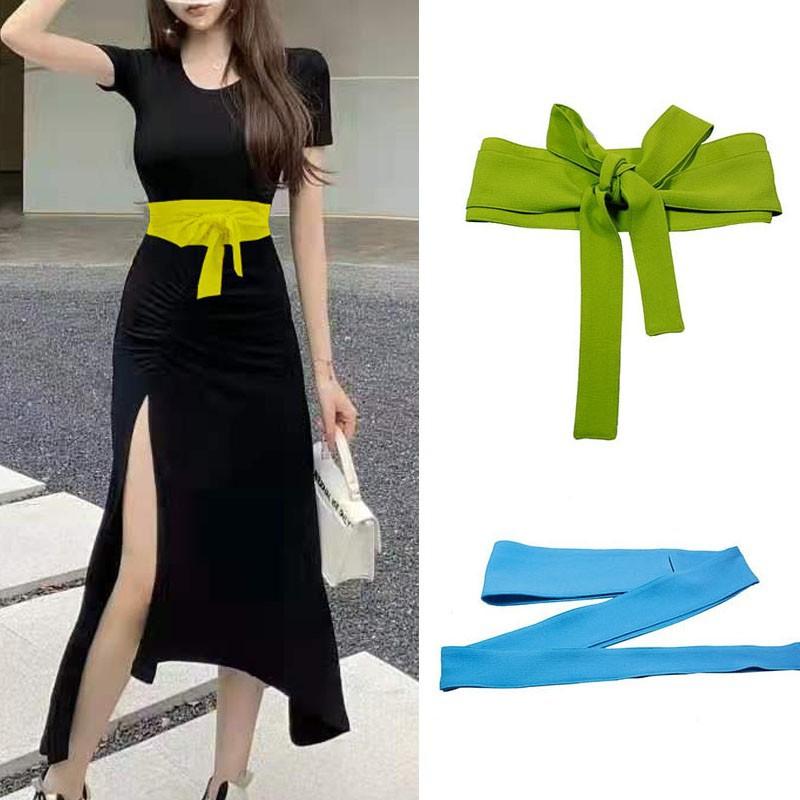 ・素材: シフォン・バックル素材: 布・留め具: 平滑バックル・カラー展開: イエロー、ブラック、ブルー、フルーツグリーン、ピンク・幅: 太め（4cm以上）・スタイル: オフィスカジュアル