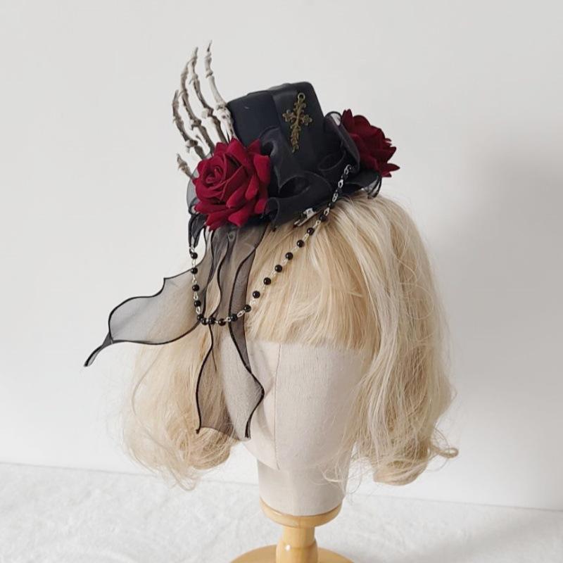 ・カテゴリ: ヘアアクセサリー・スタイル: ロリータ、レトロ・素材: 布・製法: ハンドメイド・タイプ: ペアクリップ・カラー展開: ブラック、ホワイト・モチーフ: バラ、植物、花
