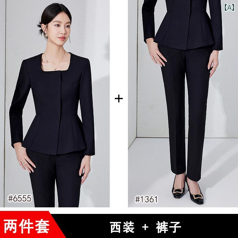 ・素材: ポリエステル 90%-95%、ポリウレタン 30%以下・スタイル: エレガント・袖丈: 長袖・袖の種類: 標準・パンツ丈: ロング丈・カラー展開: ブラック（ジャケット・パンツ）、ダークブルー（ジャケット・パンツ）、ブラック（ジャ...