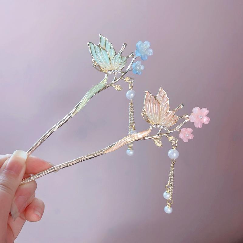 ・カテゴリ: ヘアアクセサリー・スタイル: 中華風・素材: 合金・: 昆虫・加工: メッキ加工・カラー展開: ブルー、ピンク
