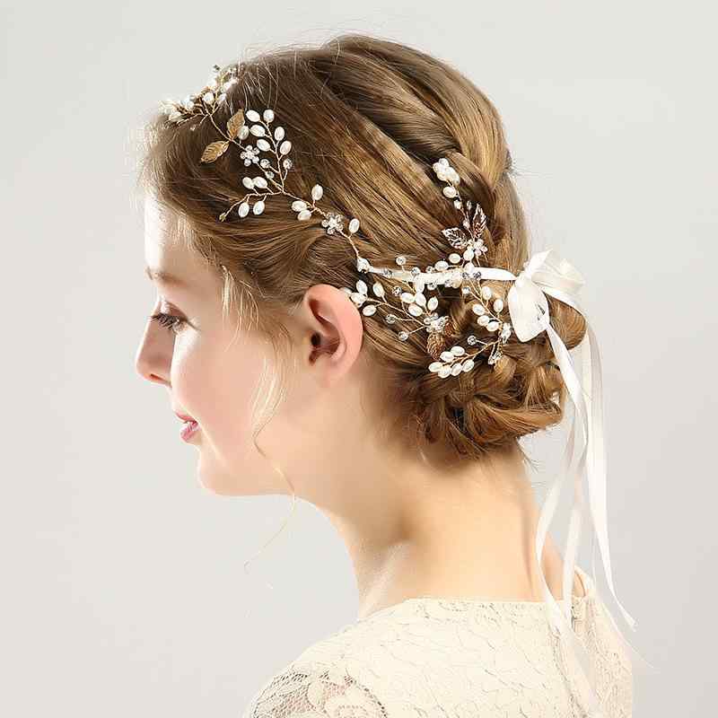 ・カテゴリ: ヘアアクセサリー、カチューシャ、ヘアバンド、ヘアピン・スタイル: 欧米風、レディース・素材: パール・: リーフ、パール・カラー: ゴールド