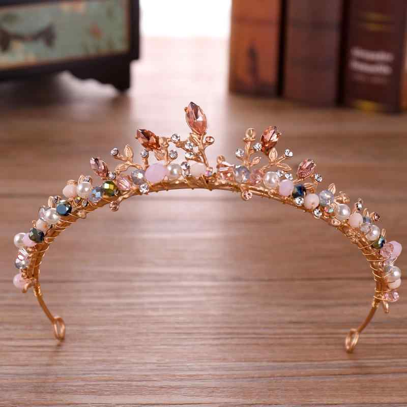 ・カテゴリ: ヘアアクセサリー・対象: レディース・スタイル: 韓国・: 王冠・素材: 合金・装飾: ピンククリスタル・加工: メッキ・カラー: ゴールド