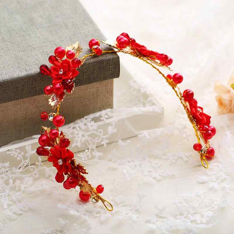 ・カテゴリ: ヘッドドレス・スタイル: 韓国・素材: 合金・: 花・加工: シルバーメッキ、ラインストーン・用途: 結婚式・カラー: レッド