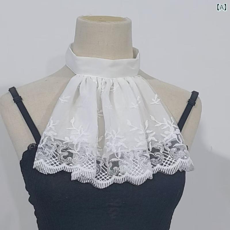 ・サイズ: ワンサイズ・対象: 大人・カラー展開: ホワイト、ブラック・主な素材: ポリエステル・柄: 刺繍・サイズ詳細: 首回り43cm、長さ20cm・裏地素材: シフォン・スタイル: