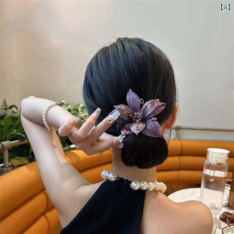 ・カテゴリ: ヘアアクセサリー・素材: 銅線・加工: ハンドメイド・カラー: ライトパープル・: バラ、花、カメリア、植物・スタイル: 韓国スタイル・タイプ: 高弾力・スタイル詳細: 清潔感、フェミニン