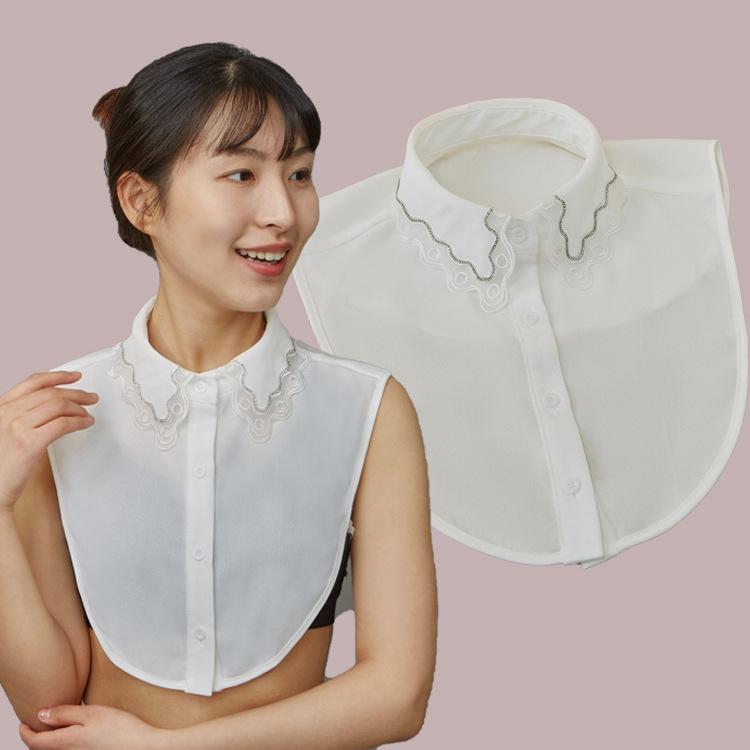 ・対象: 成人・カラー: ホワイト、ブラック・素材: シフォン（ポリエステル）・柄: 花柄・幅: 42cm・裏地素材: ポリエステル・スタイル: エレガント、ラグジュアリー、ファッション、ハイエンド、シンプル・襟の形: ポインテッドカラー、...
