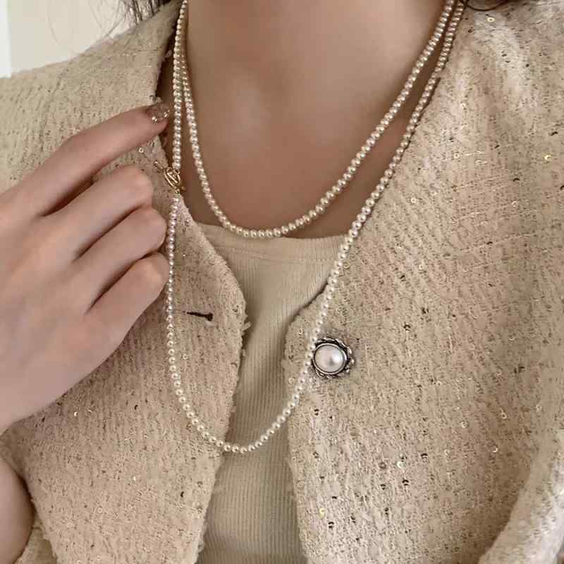 ・カテゴリ: ネックレス・素材: フェイクパール・製法: ハンドメイド・: ジオメトリック、ラウンド・チェーンの種類: レギュラーチェーン・ペンダントトップ素材: 合金・長さ: 約120cm・パールサイズ: 約4mm・重量: 約25g・スタ...