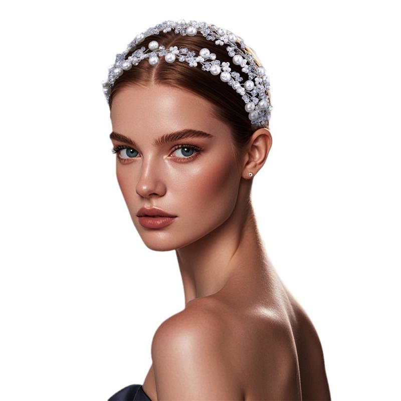 ・カテゴリ: ヘアアクセサリー・スタイル: レトロ、ヴィンテージ・主な素材: ラインストーン・加工方法: 手編み・対象: レディース・カラー: シルバー・: 植物、花、リーフ