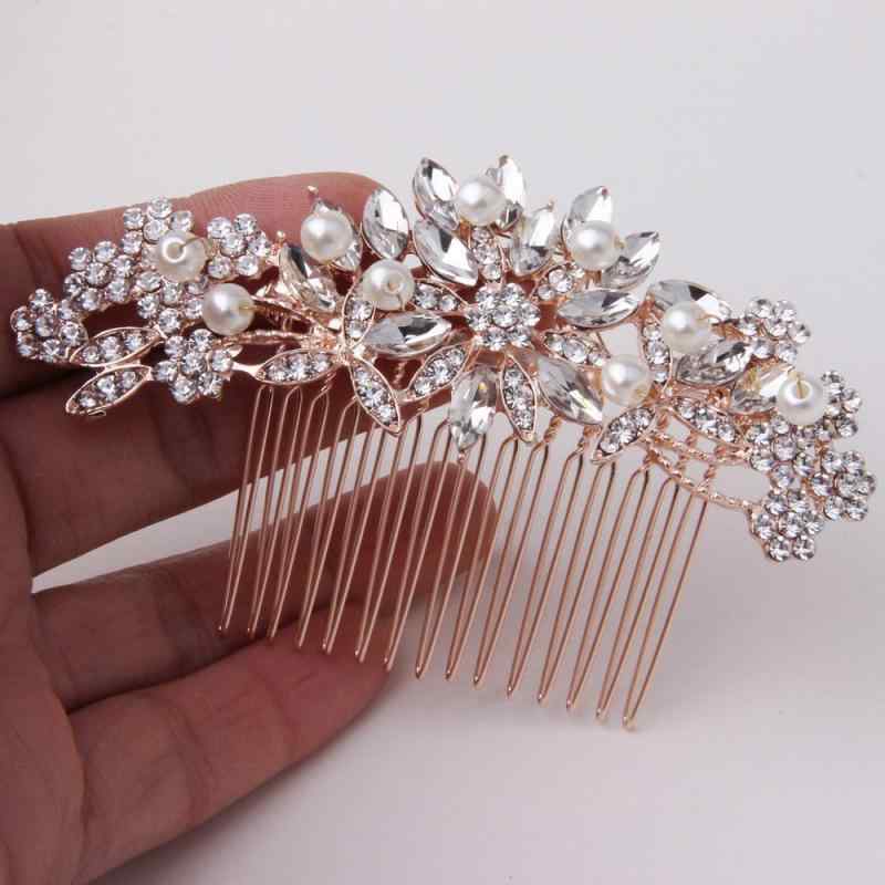 ・カテゴリ: ヘアアクセサリー・スタイル: 欧米風・対象: レディース・: フラワー・加工: メッキ・主な素材: 合金・ストーン: クリスタル・カラー展開: ローズゴールド（パール付き）・装飾: ラインストーン、ヘアコーム