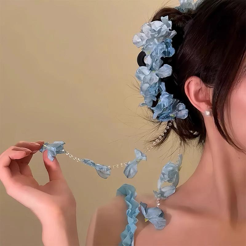 ・カテゴリ: ヘアアクセサリー・タイプ: バンスクリップ・素材: プラスチック、樹脂・加工: ハンドメイド・: 花、フリンジ・カラー: ブルーグリーン、ブルー、ホワイト、ダークピンク、ダークパープル、レッド、ライトピンク、ライトパープル・ス...