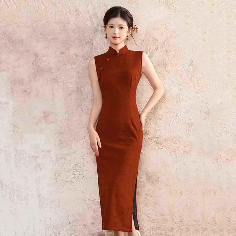 ・素材: 聚酯繊維95%以上・着丈: ロング丈・ネックライン: 立襟・袖丈: ノースリーブ・スリット: 中スリット・カラー: SC21048・サイズ: S,M,L,XL,XXL・対象年齢: 成人・用途: 日常・スタイル: 文芸レトロ・性別:...
