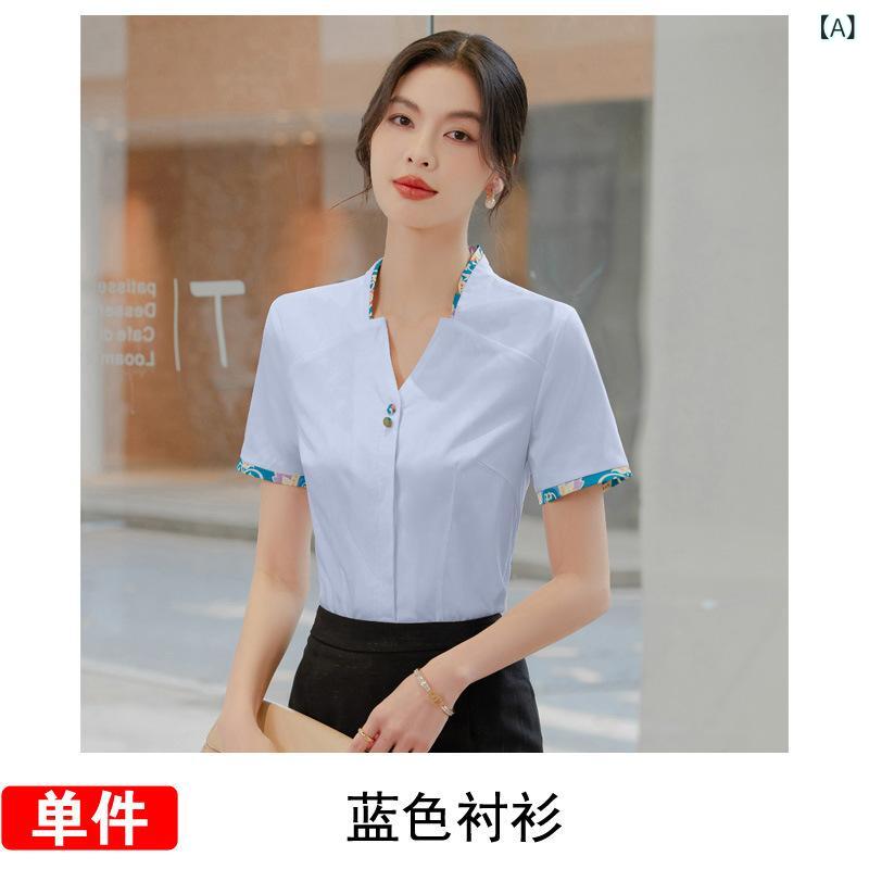 ・カテゴリ: シャツ・スタイル: 通勤・素材: 涤纶（聚酯纤维）70-80%、粘胶纤维30%以下・柄: 撞色・仕様: 開襟・袖丈: 半袖・シルエット: レギュラー・着丈: 50-65cm・ネックライン: Vネック・袖タイプ: レギュラー袖・...