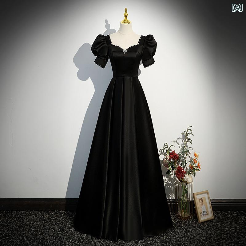 ・素材: ポリエステル・カラー展開: ブラック・サイズ展開: XS,S,M,L,XL,XXL・ドレスのシルエット: Aライン・: オフショルダー・袖丈: 三分袖・スカート丈: ロング・ウエスト: ・対象年齢: 大人・スタイル: エレガント・...