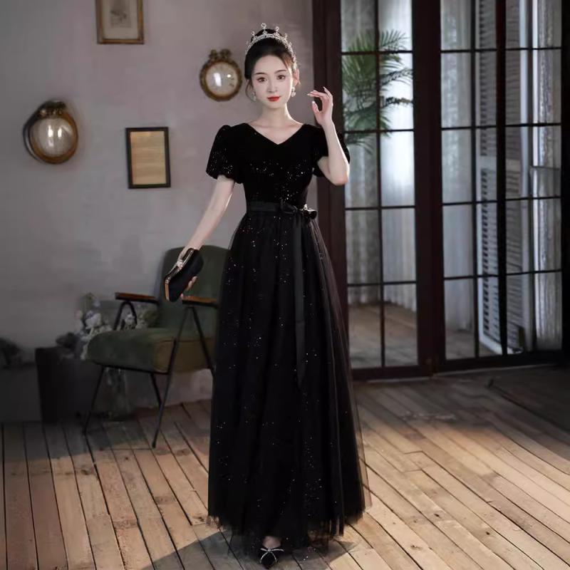 ・カテゴリ: 礼服/晚装・素材: 涤纶・ネックライン: 深Vネック・袖丈: 半袖・カラー展開: ブラック・サイズ展開: XS,S,M,L,XL,2XL,XXXL・使用シーン: 会社年会・スカート丈: ロング・ウエストライン: ・流行要素: ...