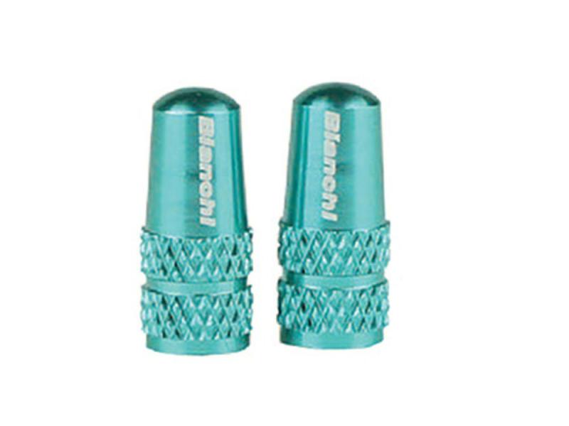BIANCHI (ビアンキ) 仏式アルミバルブキャップ ローレットタイプ 2個入 チェレステアルミニウム製フレンチバルブキャップ。Bianchiロゴ入り。2個1セットの販売です。適応バルブ：仏式カラー：チェレステ