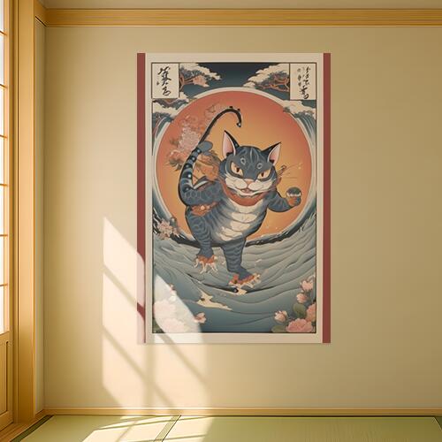 お部屋のインテリアとしてもお使いいただけます。検索用: 室内 飾り 布 インテリア タペストリー 昭和レトロ 入れ墨風 部屋 アート グラフィック 猫又 化け猫 妖怪 浮世絵 波 タペストリー 和柄 和風 大きい 男気 日本画風 入れ墨風 ...