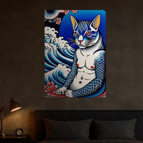 お部屋のインテリアとしてもお使いいただけます。検索用: 室内 飾り 布 インテリア タペストリー 昭和レトロ 入れ墨風 部屋 アート グラフィック 猫又 刺青 波 桜 和風 タペストリー 和柄 和風 日本画風 男気 大和魂 厳つい インテリ...