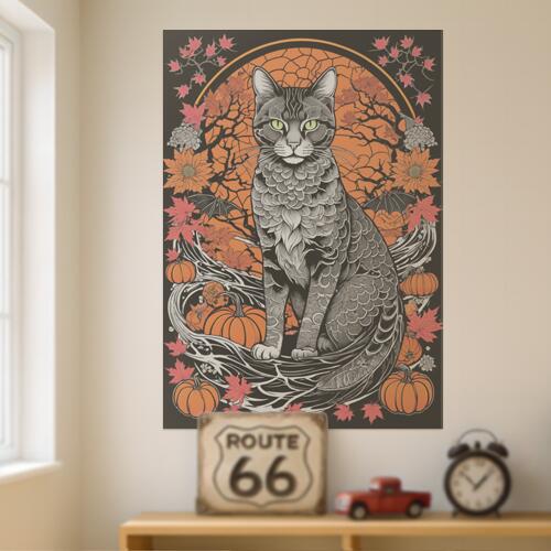 お部屋のインテリアとしてもお使いいただけます。検索用: 室内 飾り 布 インテリア タペストリー 昭和レトロ 入れ墨風 部屋 アート グラフィック 猫 ネコ 秋 ハロウィン カボチャ タペストリー 和風 和柄 入れ墨風 浮世絵風 ハロウィン...