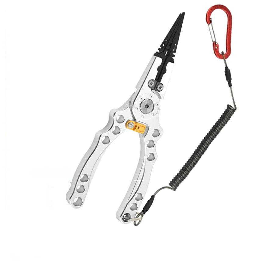 フィッシングプライヤー 防錆 軽量 多機能 釣り用 ペンチ 針外し 収納袋付き アルミ製 釣具 エギング ジギング 海水対応の防錆設計 釣りを快適に！多機能フィッシングプライヤー フックが外れない。 PEラインが切れない。 プライヤーがすぐ...