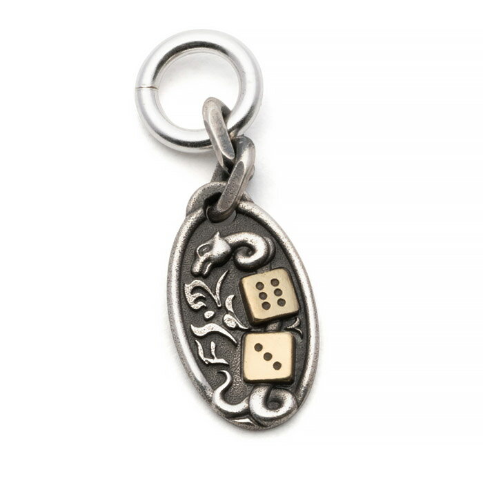 「蛇線サイコロ」チャーム・銀銅版 占い用のサイコロを蛇で繋げたもので、チベット密教の代表的な象徴の一つです。「蛇線サイコロ」は「吉祥天母」の法器の一つとして、業の結果や業の判断を決定するために使用されます。このシンボルをチャームとしてデザイ...
