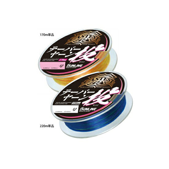 仕様表テーパーちから糸付き投げ専用ライン■Vivid　Dyeing鮮明感・視認性・ソフト性を兼ね備えたサンライン独自の染色技術。■UV-Resistant(Unresisting-Line-Shape)ナイロンの弱点である紫外線劣化を極限ま...