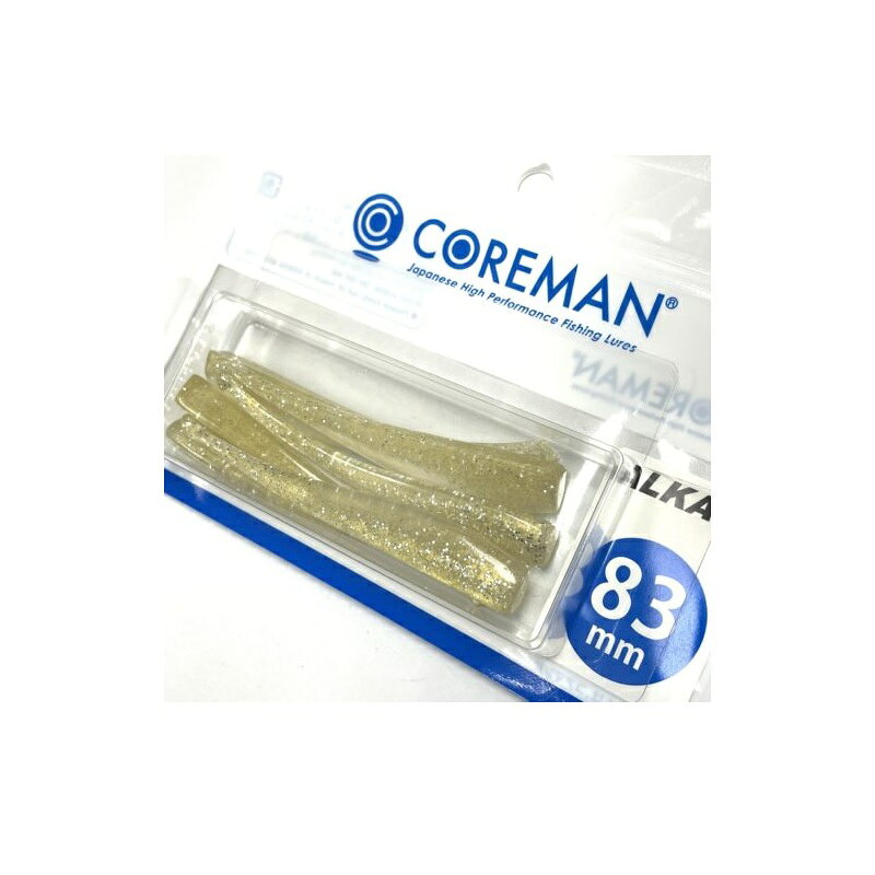 仕様表アクション1：ノーアクションアクション2：フラッタリングアクション3：ダートCOREMAN ALKALI 83mmコアマン　アルカリ　83mm●カラー：#018 ゴールドパール●全長：83mm●入数： 6本詳細はこちら