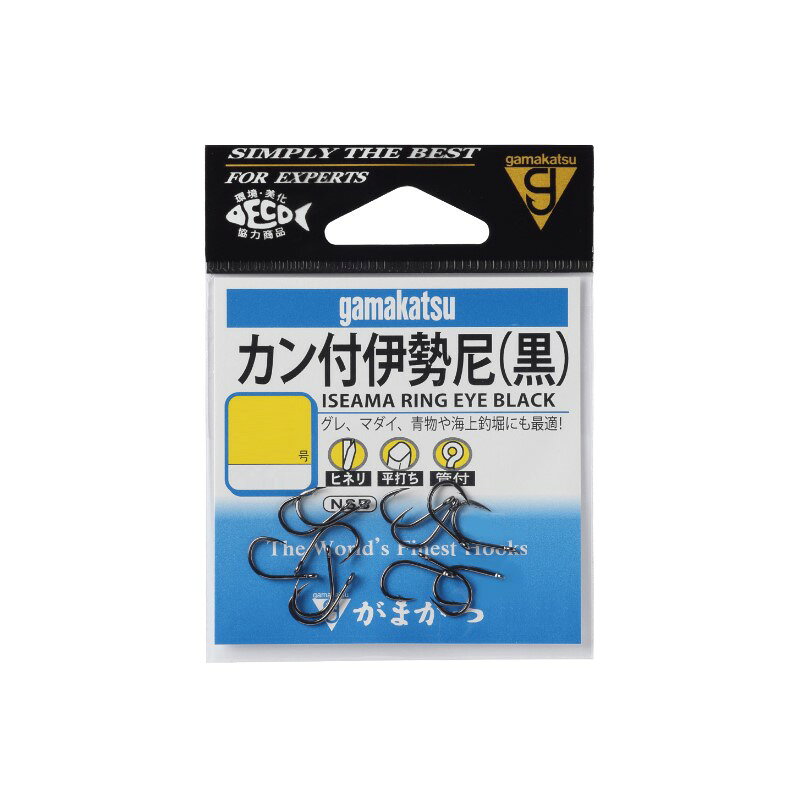 仕様表軸が太くてしっかりとしていて、磯釣り、大物釣りの定番の鈎「伊勢尼」の手軽に簡単に鈎結びができる「管付」タイプです。鈎先は鋭く少し内向きで外れにくくなっています。グレ、マダイ釣りに、また大物が釣れる「海上釣堀」に最適です。Gamakat...