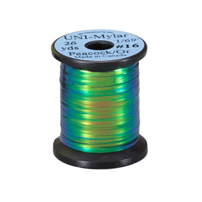 仕様表ホロ効果を狙うならこのマイラーで張りのある丈夫なティンセルでストリーマーやウェットのボディはもとより、ウェットのタグ、管釣りフライのアンダーボディ、ピューパ、ミッジのボディと様々なパターンに必須のマテリアルです。TIMCO UNI-M...